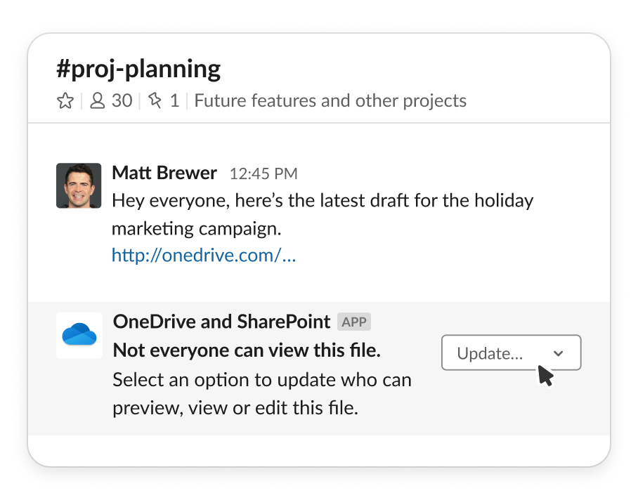 Built by Slack | OneDrive and SharePoint | Slack